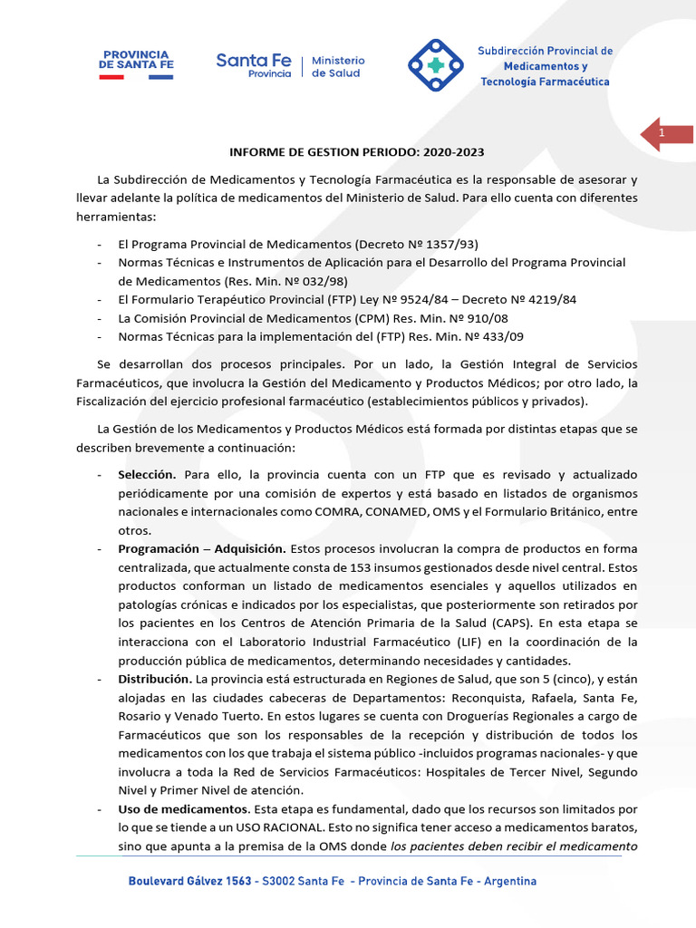 INFORME DE GESTION 2020-2023 Farmacia | PDF