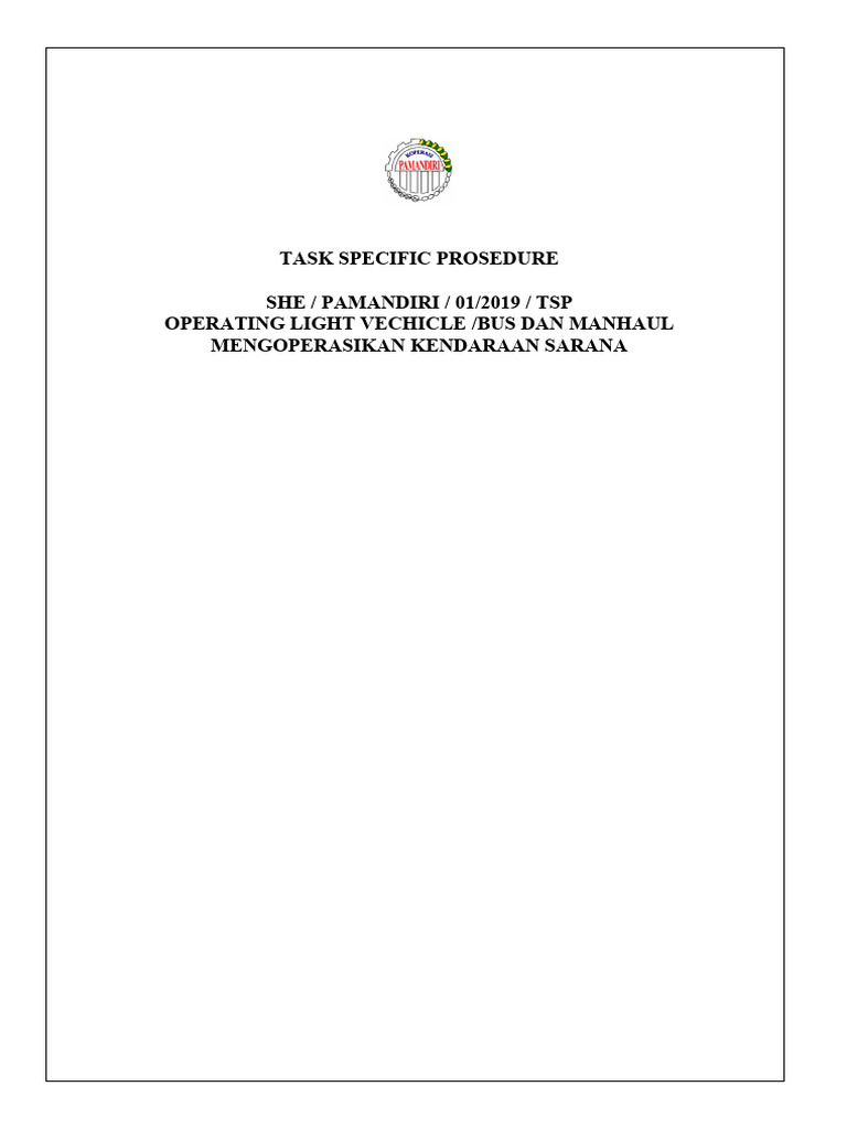 TSP Mengoperasikan Kendaraan Sarana LV, Bus, Manhaul | PDF