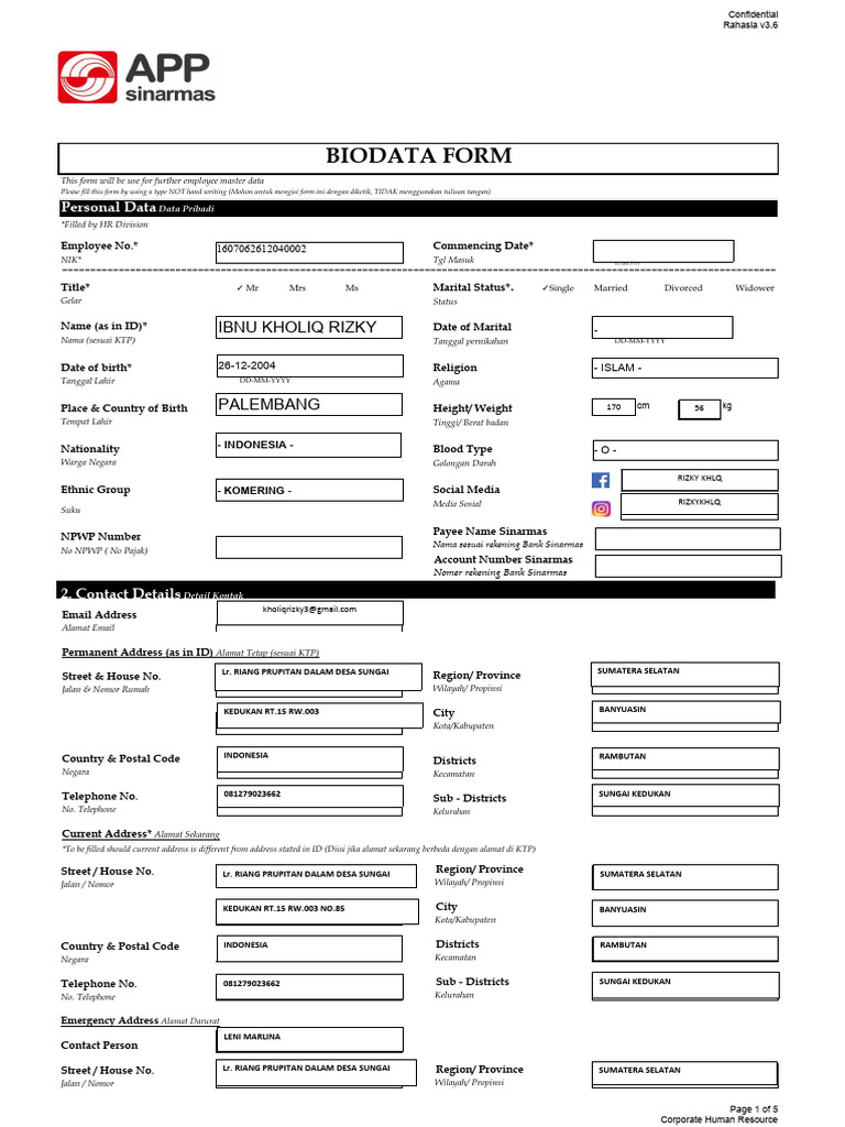 Biodata Form PDF - APP V3.6 | PDF
