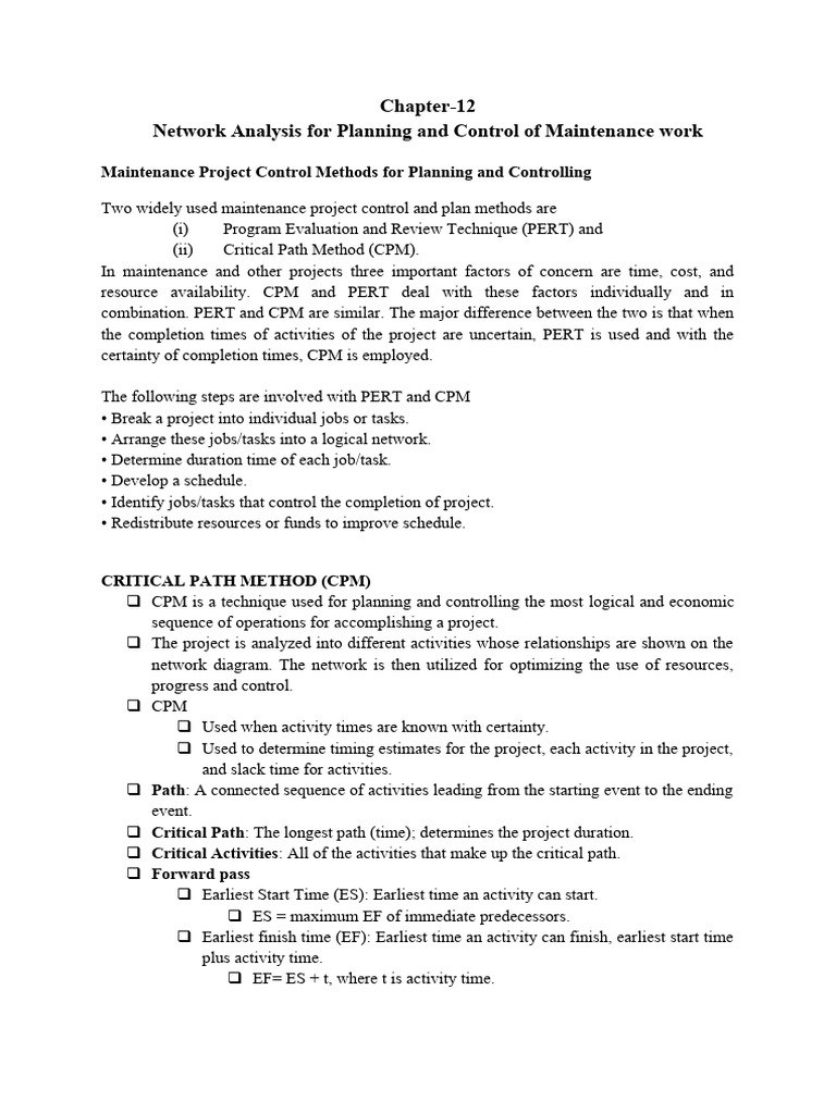 12 Network Analysis For Planning and Control of Maintenance Work | PDF ...