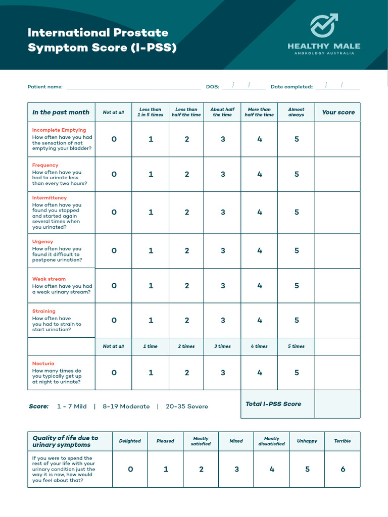 Int. Prostate Symptom Score (I-PSS0) - Healthy Male 2019 | PDF