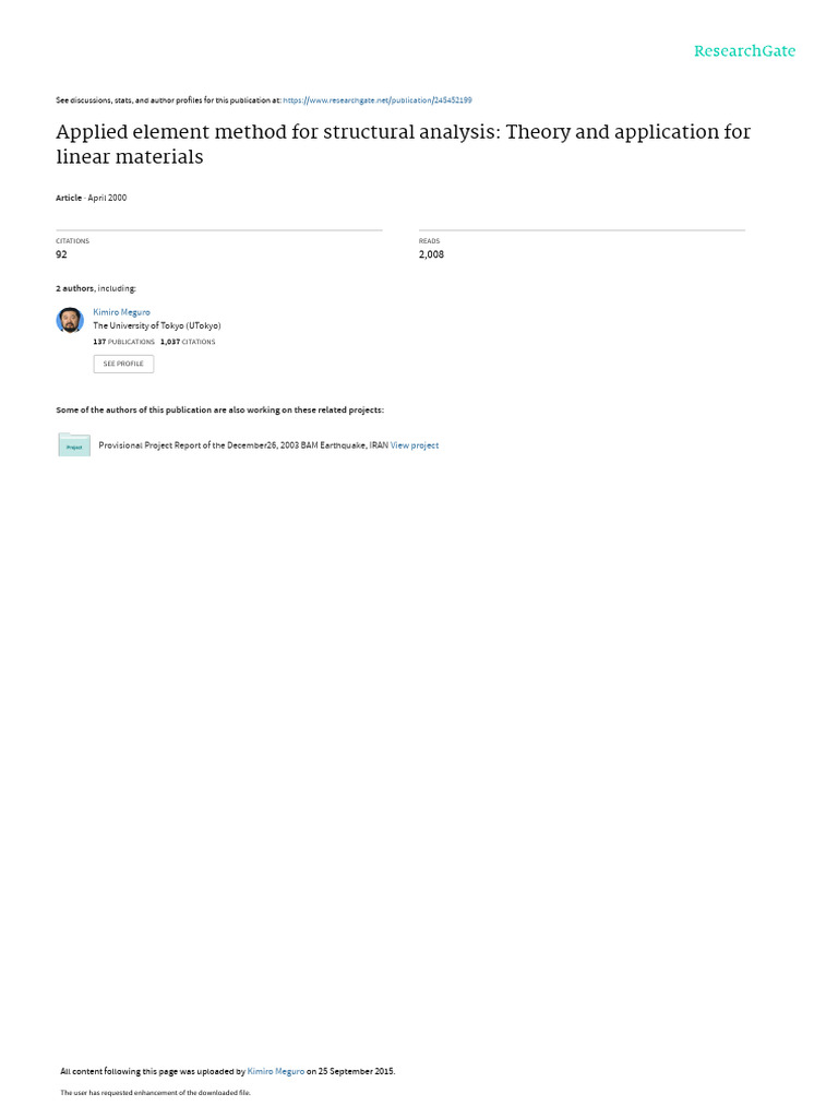 Applied Element Method For Structural Analysis The | PDF