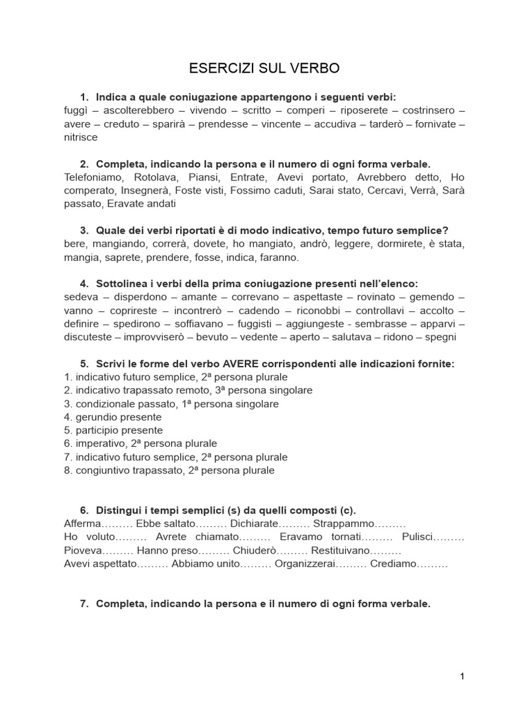 Esercizi Sul Verbo | PDF