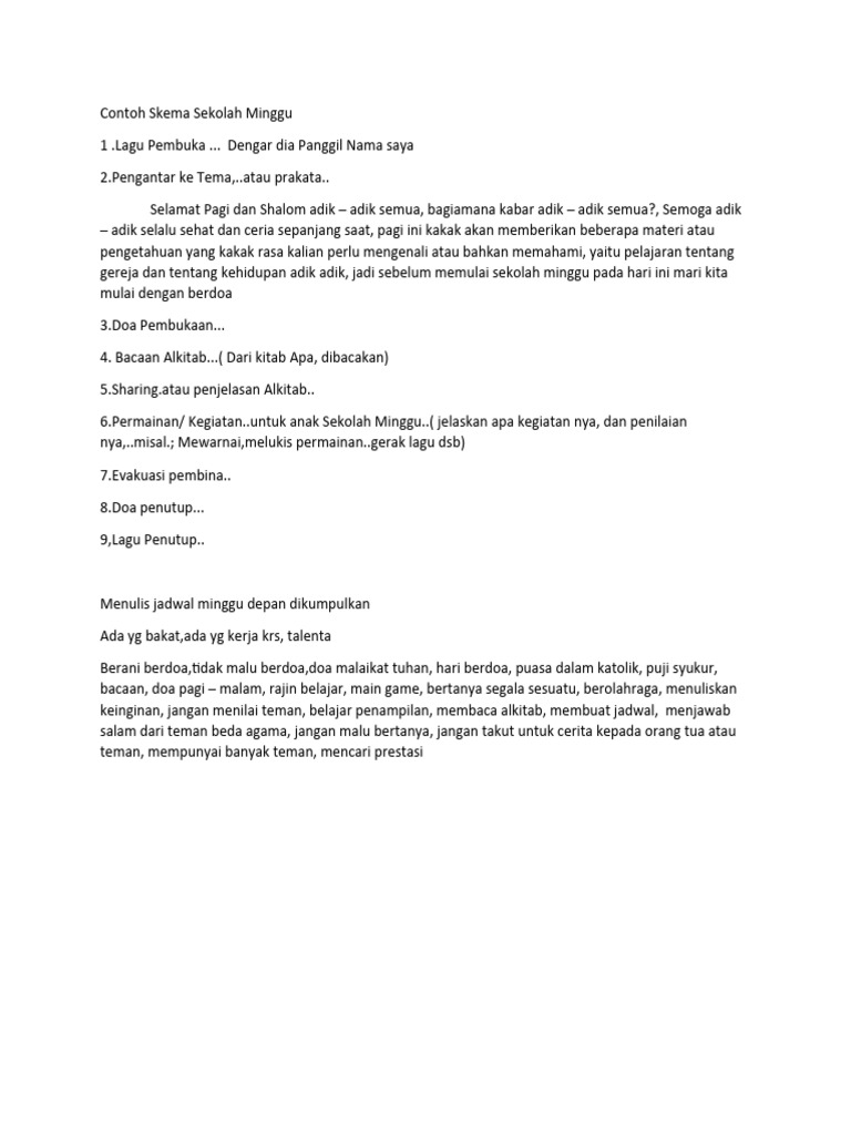 Contoh Skema Sekolah Minggu (AutoRecovered) | PDF