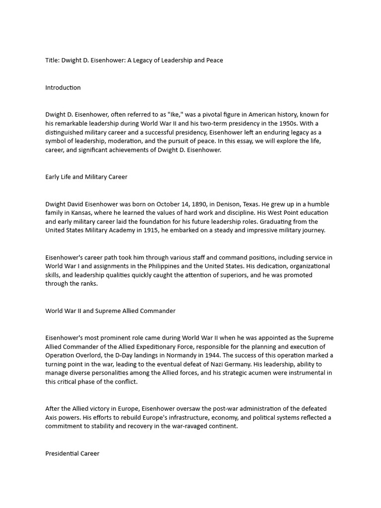 Eisenhower Test Essay | PDF | Dwight D. Eisenhower | Cold War Eisenhower Test Essay | PDF | Dwight D. Eisenhower | Cold War