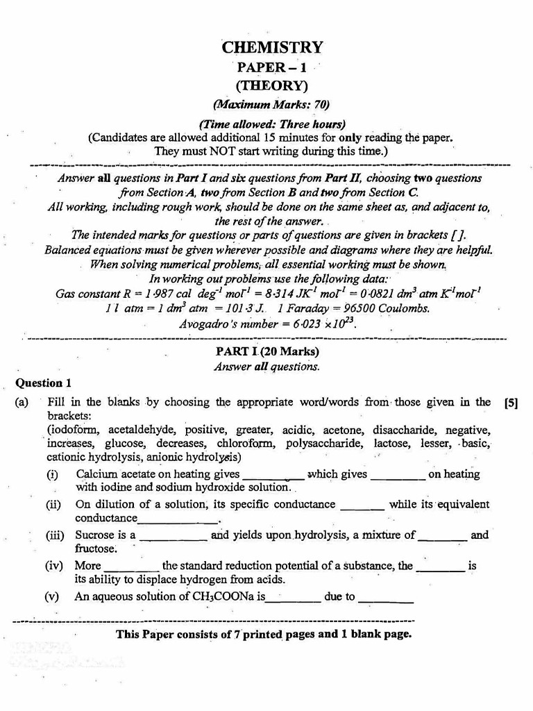ISC 2017 Chemistry Theory Paper 11 | PDF