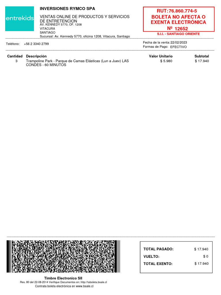 Boleta de Trampoline Park 12652 | PDF