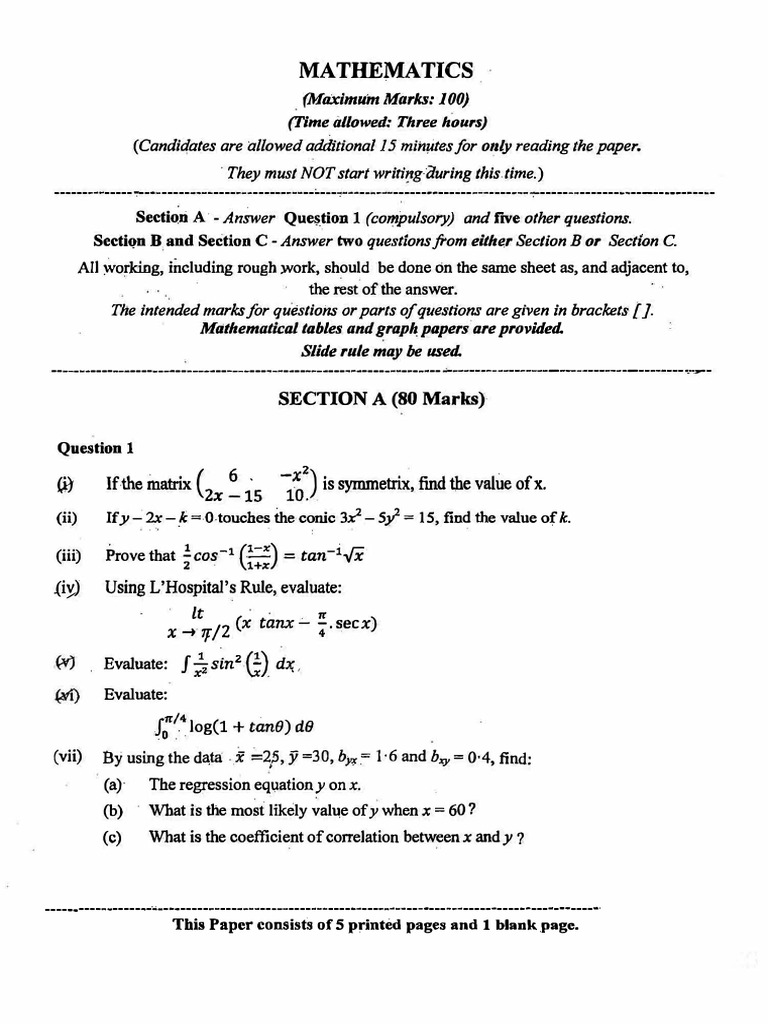 ISC 2017 MATHEMATICS Class 12 | PDF