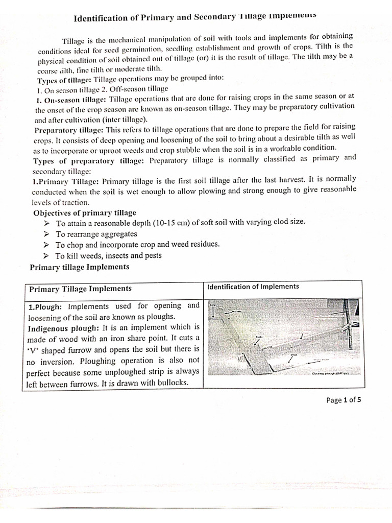 Primary and Secondary Tillage Implements | PDF