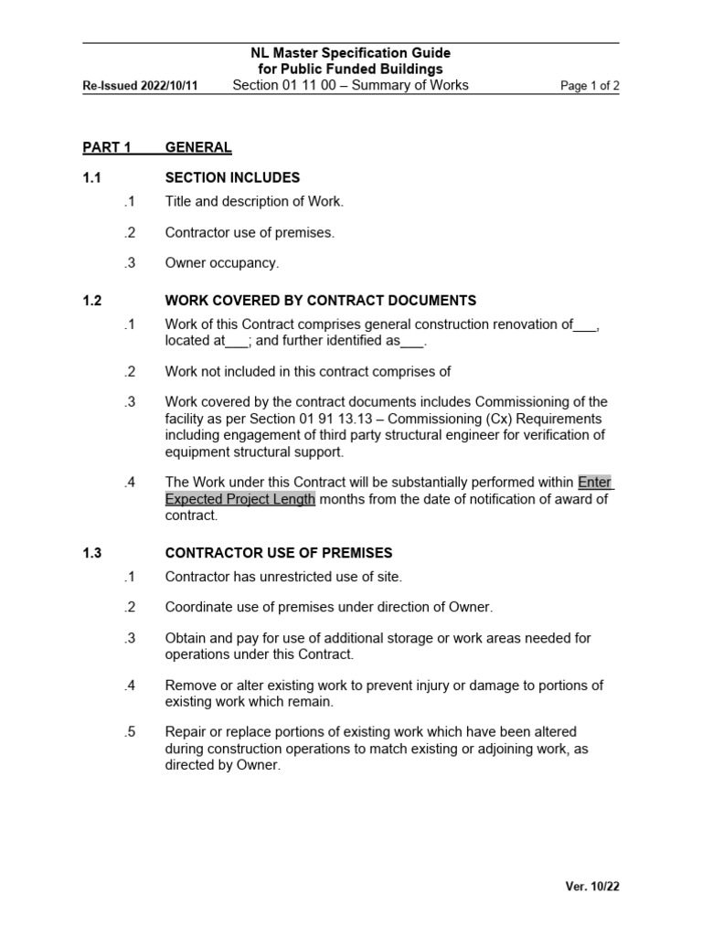 Works Masterspec 011100 | PDF