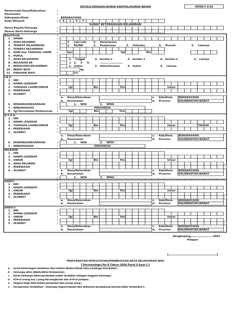 Formulir Akte Kelahiran F-2 - 01 | PDF