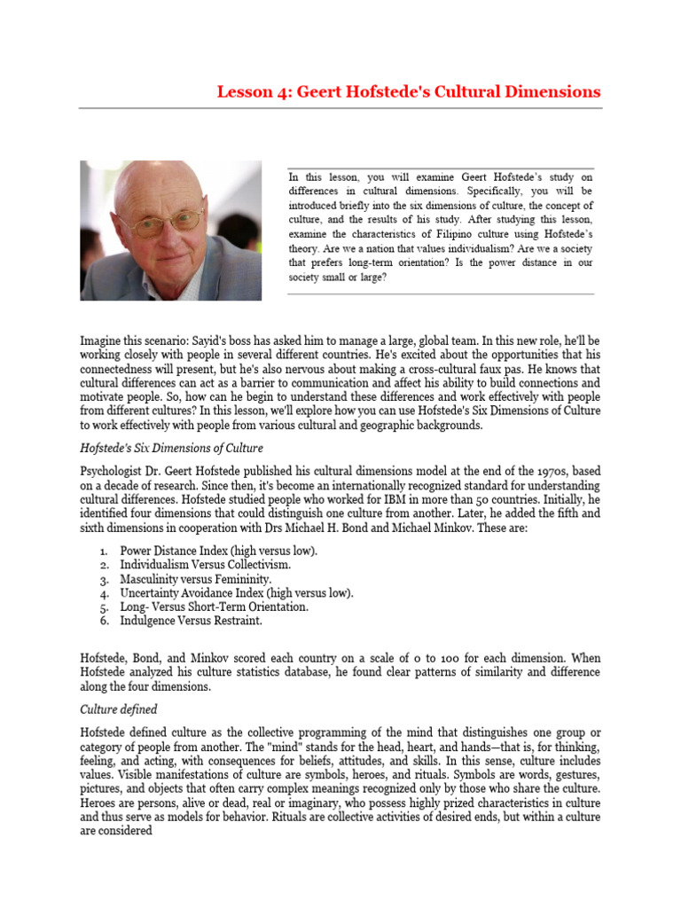 Geert Hofstede Cultural Dimension | PDF | Psychology | Social Psychology