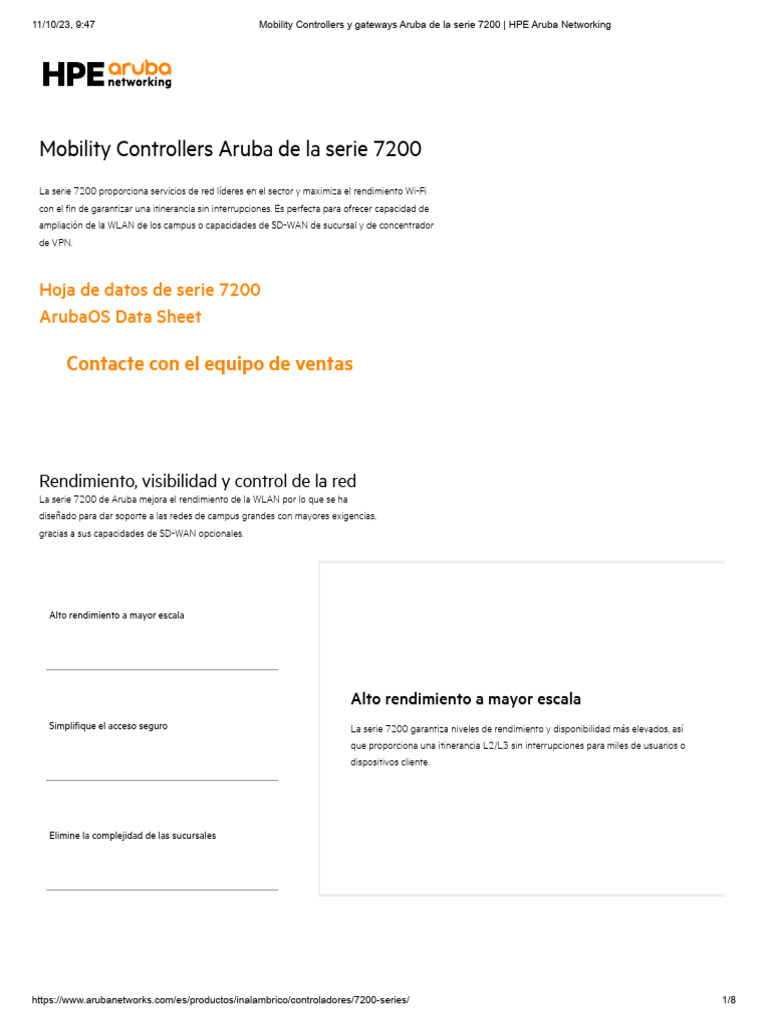 Mobility Controllers Aruba de La Serie 7200 | PDF