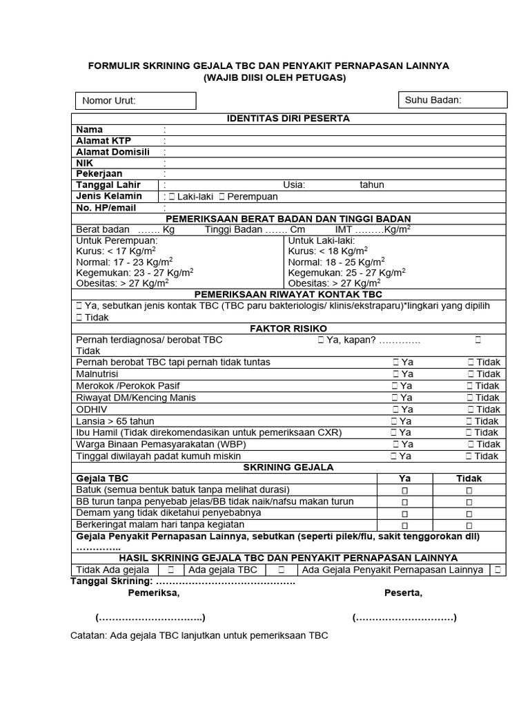 Formulir Skrining Gejala TBC Dan Penyakit Pernapasan Lainnya | PDF