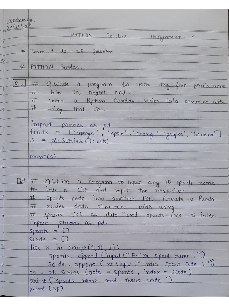 Xii-A 03 Ambedkar Singh Python Pandas Assignment | PDF