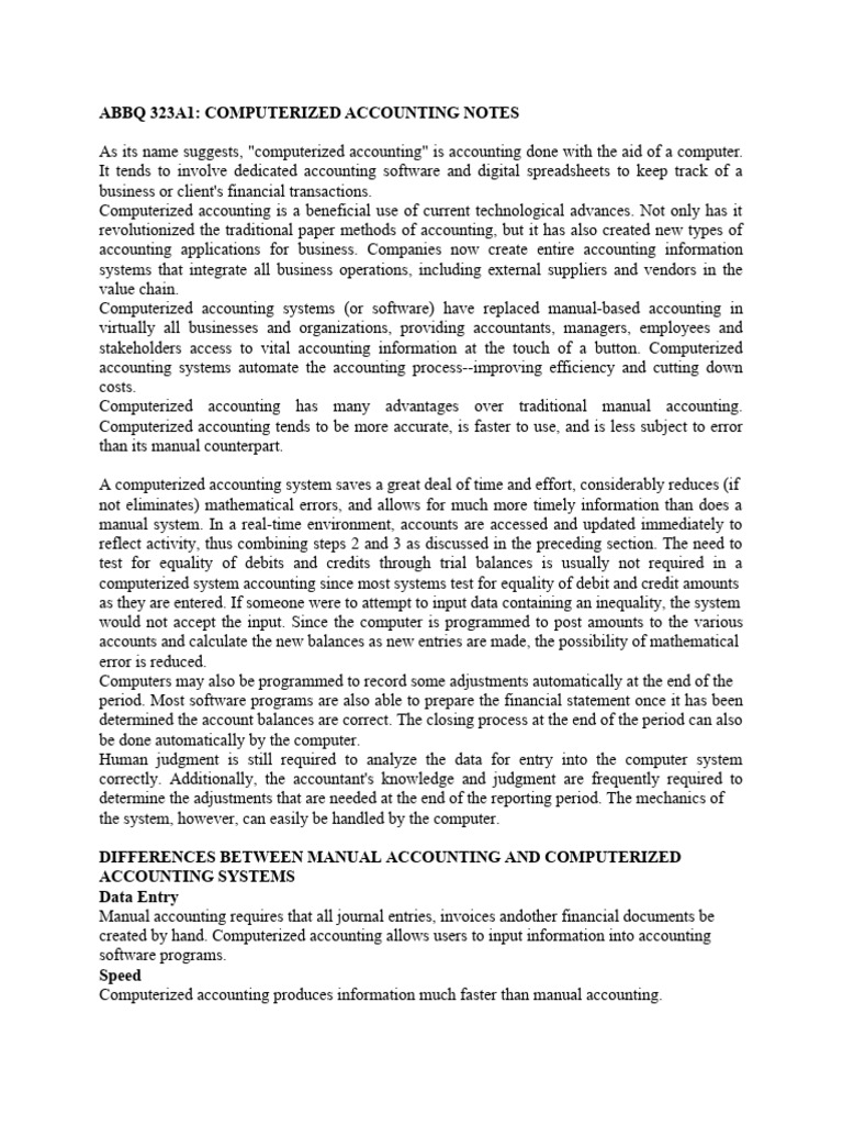 Computerized Accounting Notes | PDF | Debits And Credits | Financial ...