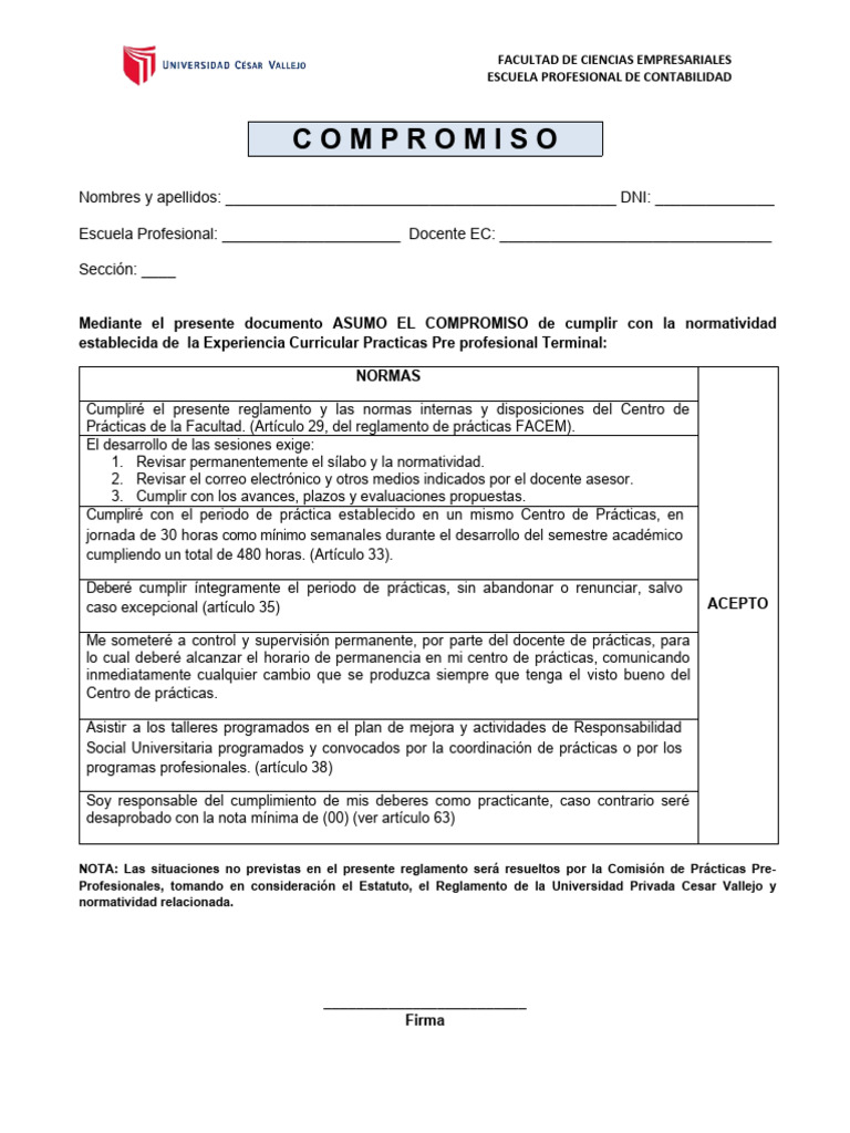 Carta de Compromiso | PDF