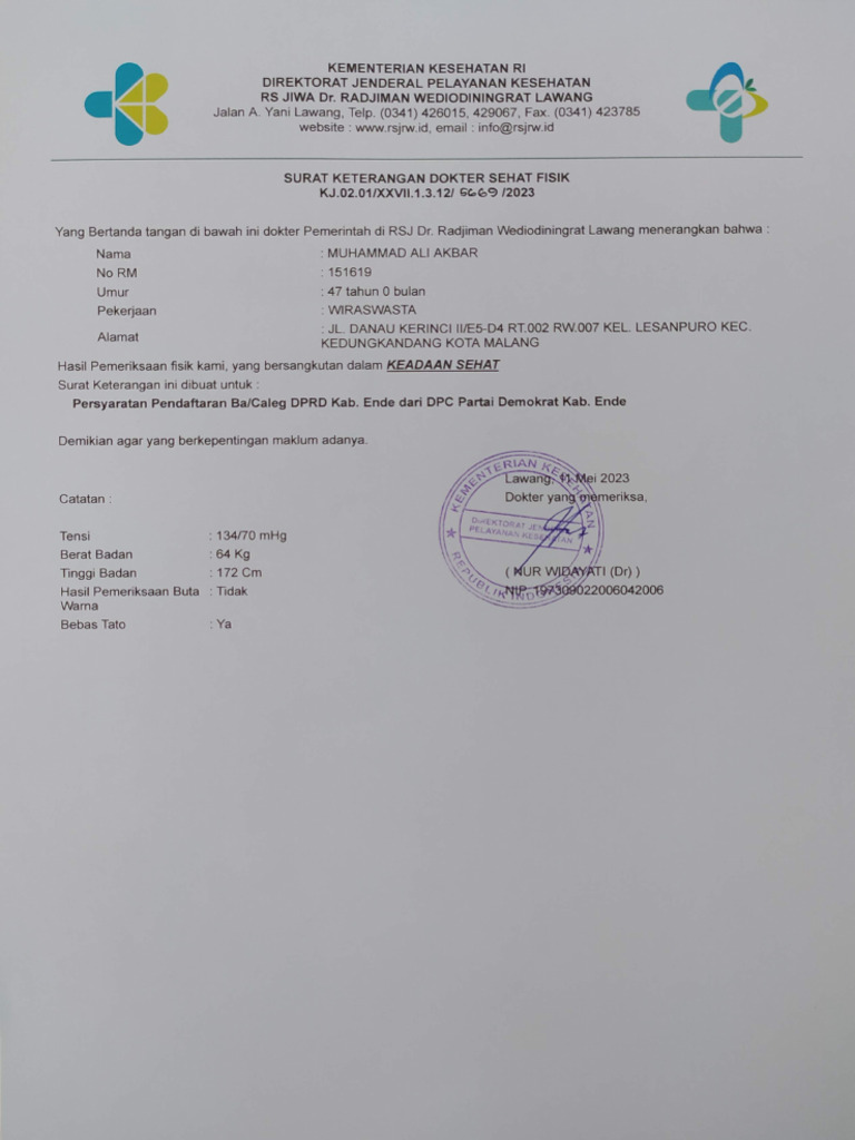 MUH ALI AKBAR SK Sehat Jasmani Dan Pengadilan - Ali Akbar - Compressed | PDF