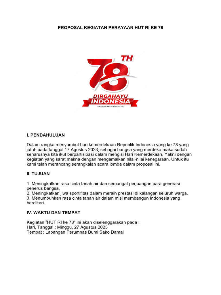 793 Contoh Proposal Singkat Kegiatan 17 Agustus | PDF 793 Contoh Proposal Singkat Kegiatan 17 Agustus | PDF