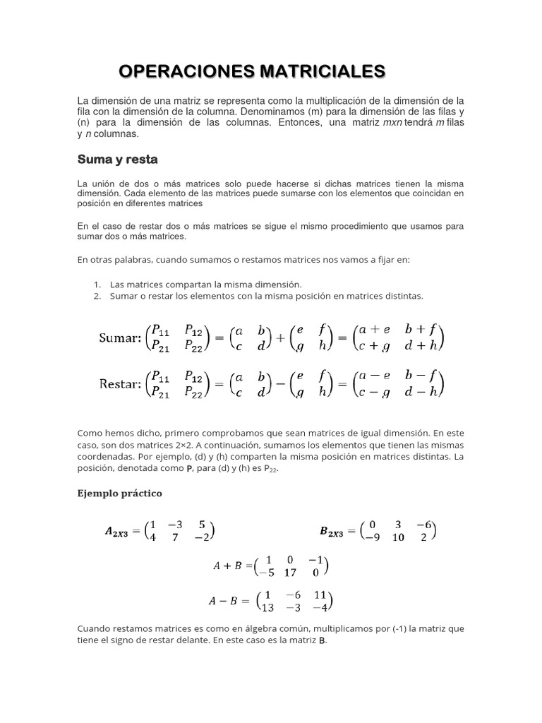 OPERACIONES MATRICIALES | PDF | Matriz (Matemáticas) | Multiplicación