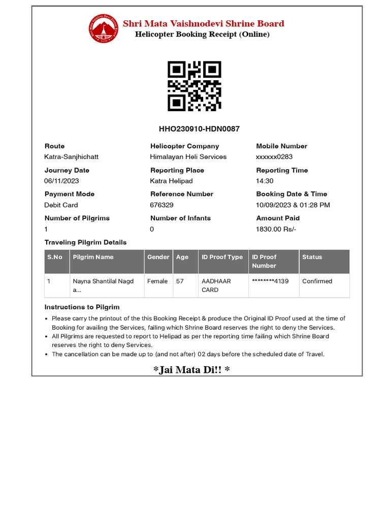 Shri Mata Vaishno Devi Shrine Board | PDF