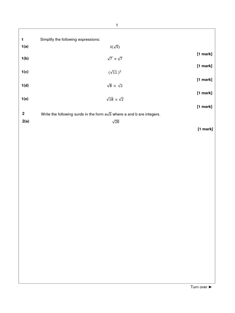 Surds The Basics Questions Mme Pdf