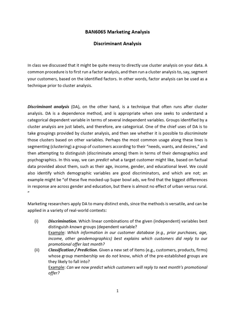 Handout - Discriminant Analysis | PDF