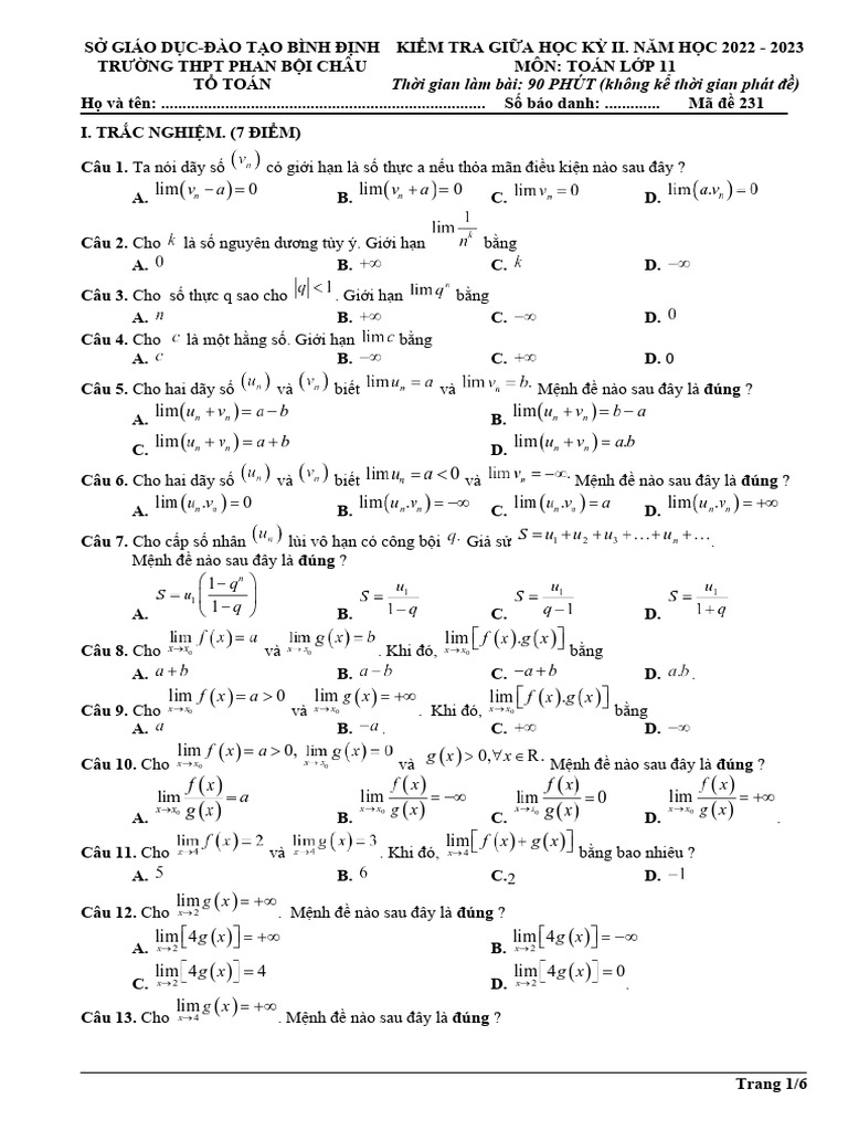 (Thầy Phó - toán 11) Đề, Đa, Hdc Đề 929 Ôn Ghk II | PDF