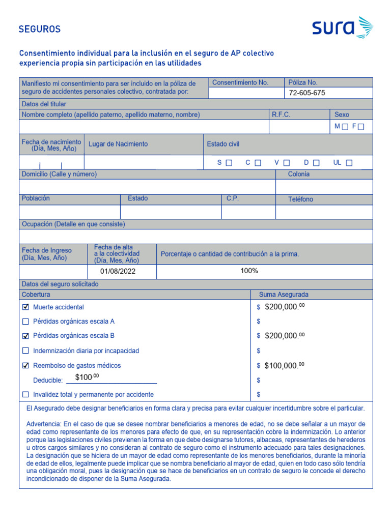 Formato Designación de Beneficiario SURA | PDF