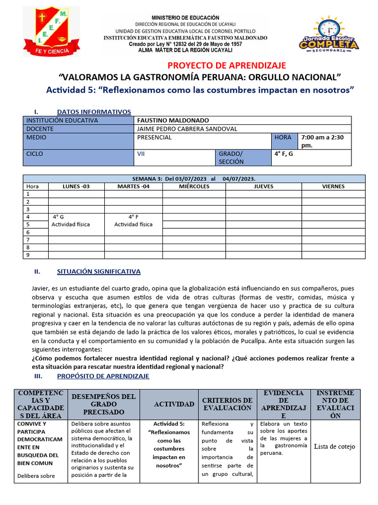 Actividad 5 4 Proyecto De Aprendizaje Pdf Aprendizaje Evaluación
