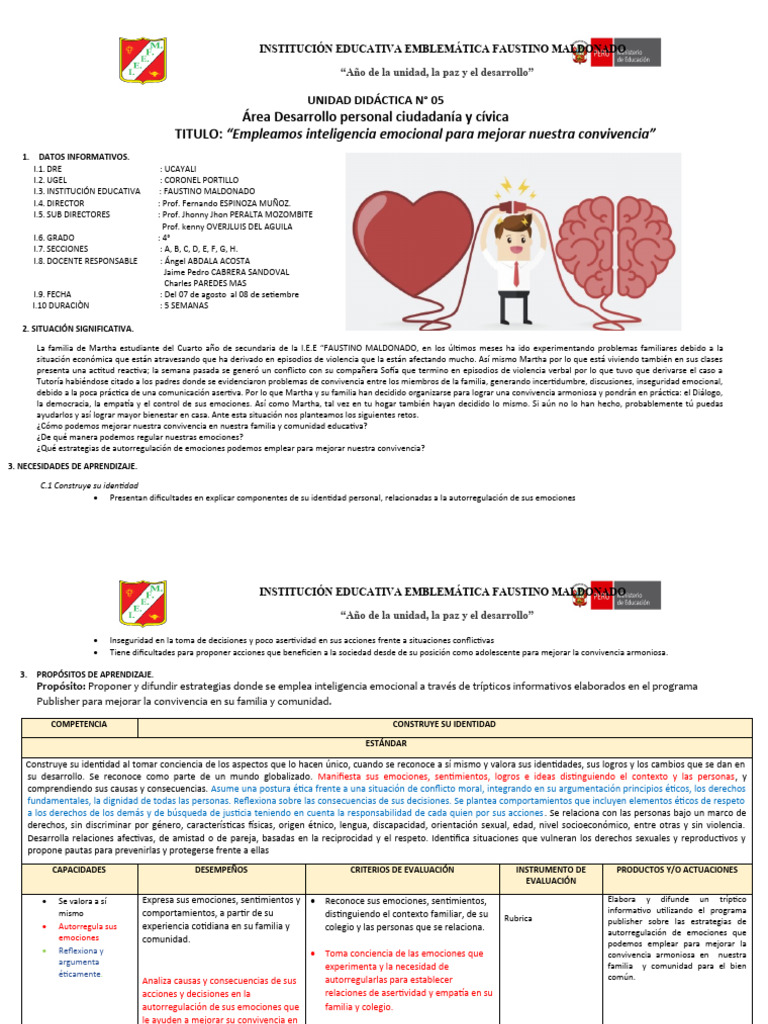 Unidad Didáctica N°5 - 4º DPCC - 2023 | PDF | Relaciones personales, crianza y desarrollo personal