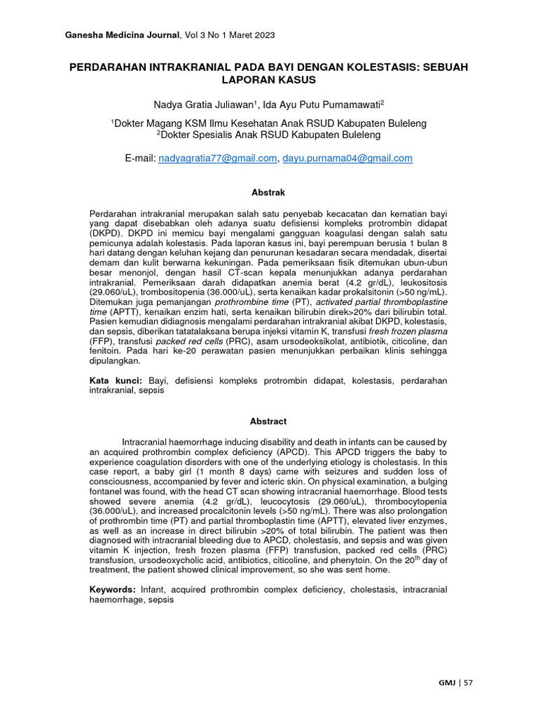 8 Perdarahan Intrakranial Pada Bayi Dengan Kolestasis Sebuah Laporan Kasus | PDF