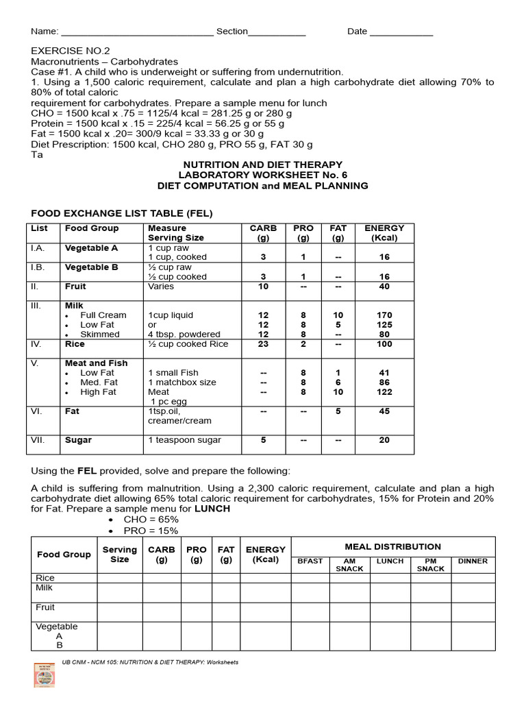 Laboratory Exercise No.6a - Diet Computation and Meal Planning-Bsn 2-4 ...