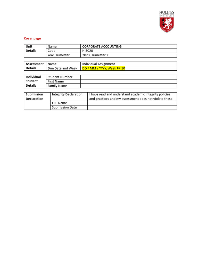 835 Hi5020 2023 T2 Individual Assignment Tasks | PDF | Expense | Cash Flow Statement