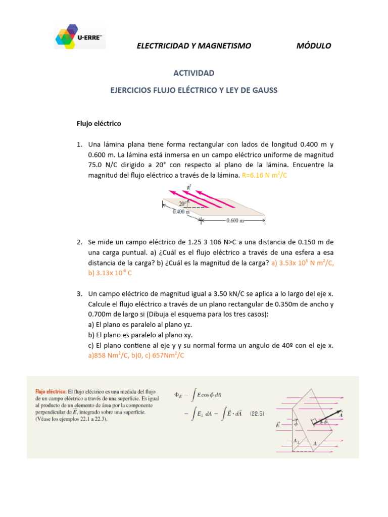 Act6 M1 Ejercicios Flujo Electrico | PDF
