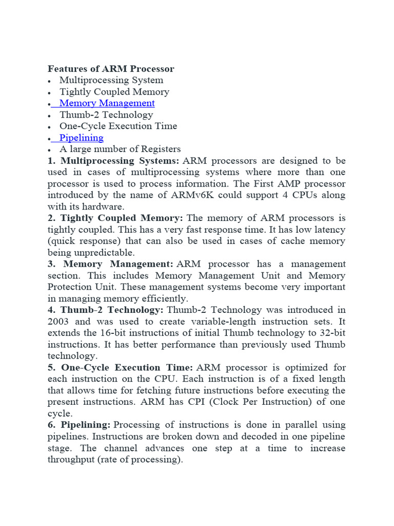 Features of ARM Processor | PDF