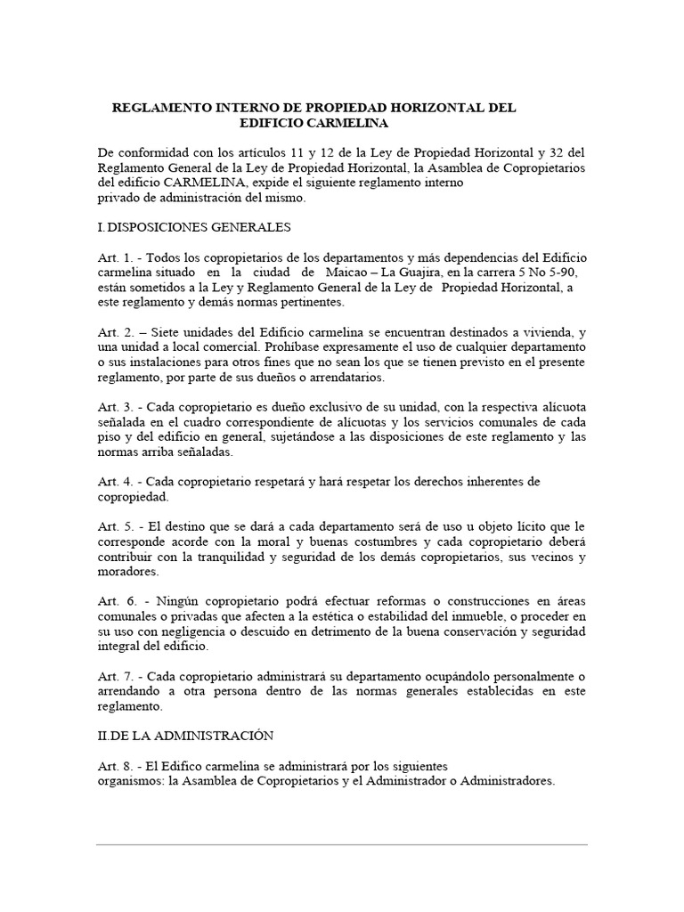 Reglamento Edificio Carmelina | PDF