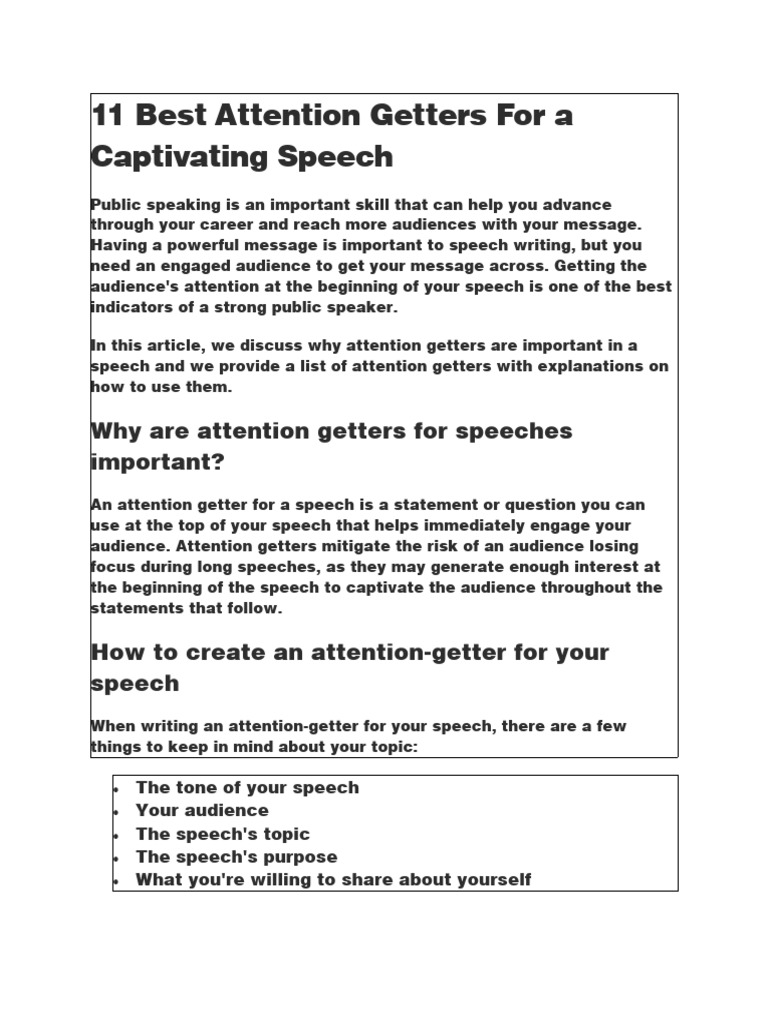 11 Best Attention Getters For A Captivating Speech | PDF