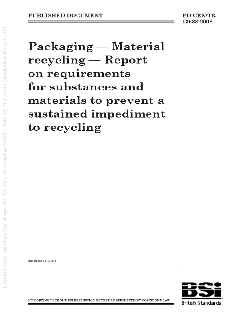 PD Cen TR 13688-2008 | PDF