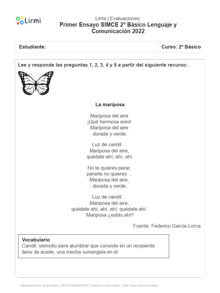 Primer Ensayo Simce 2 Basico Lenguaje y Comunicacion 2022 5309237 | PDF