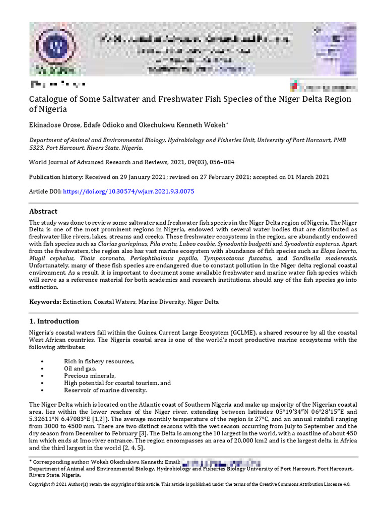 Fishes of The Niger Delta Region | PDF | Fish | Earth Sciences