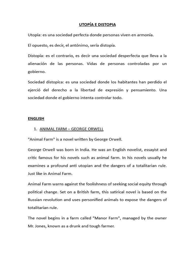 Resumen - Utopia y Distopia | PDF