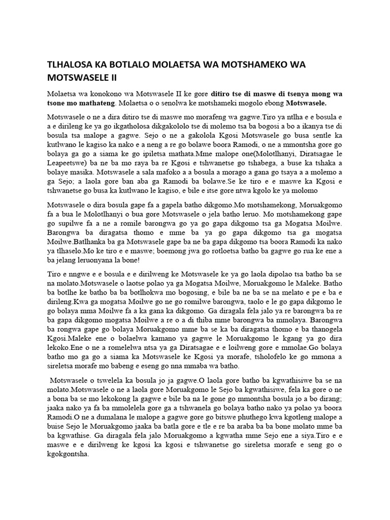 Motswasele 2 | PDF | Botswana | Tribe