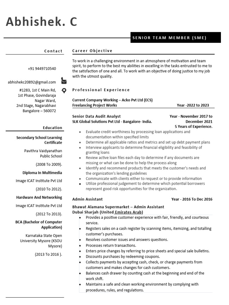 Abhishek Resume 2023 | PDF | Loans | Microsoft Excel