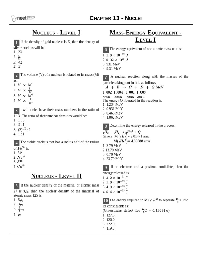 Chapter 13 - Nuclei | PDF