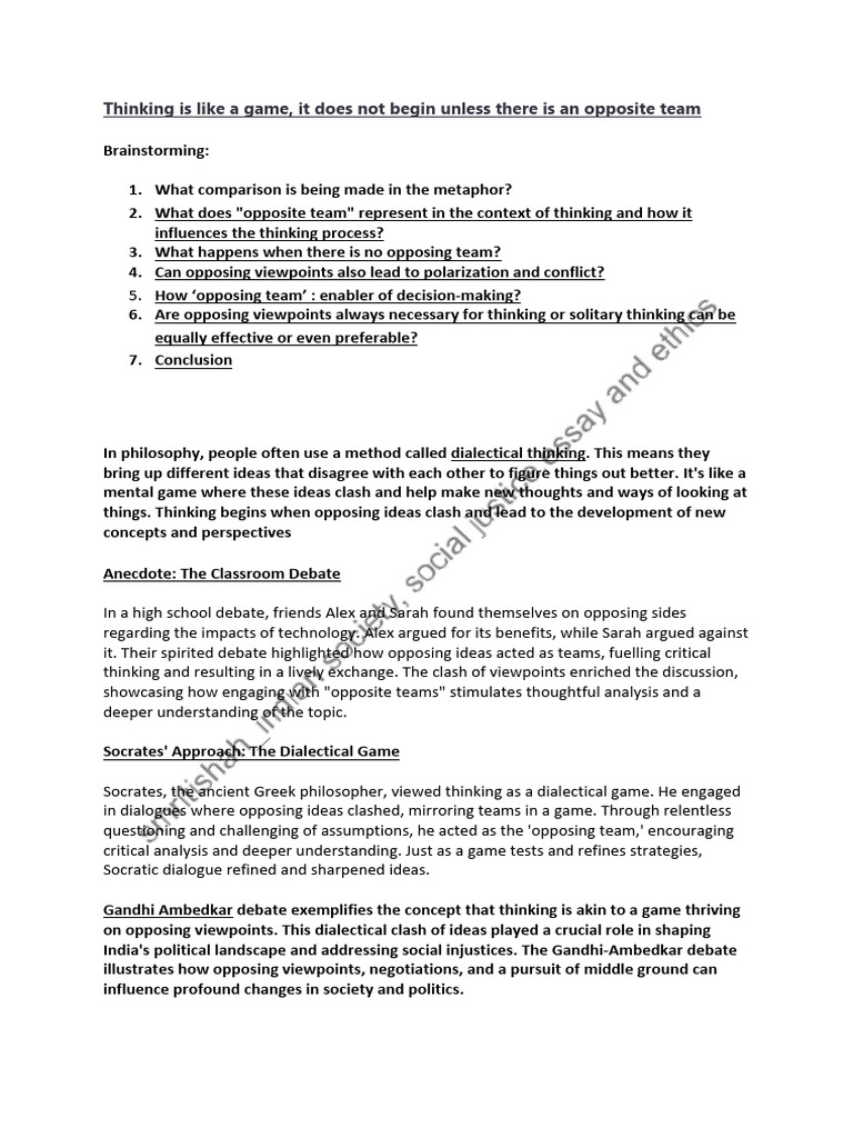 Thinking as a Game of Opposing Ideas | PDF | Dialectic | Thought