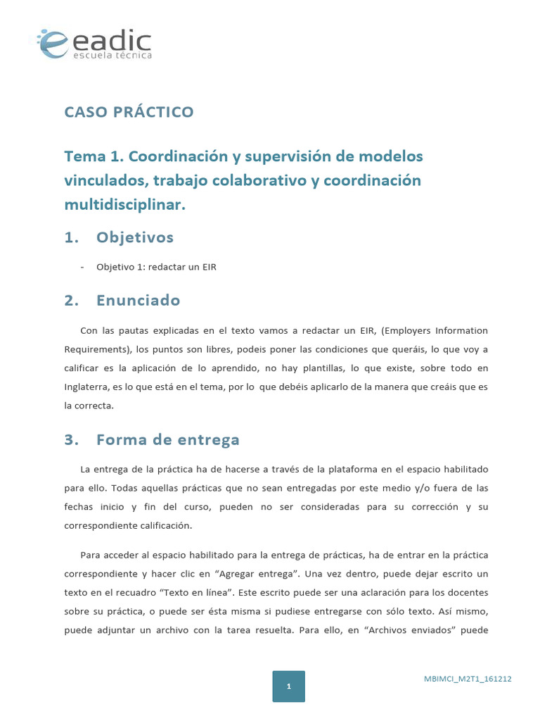 Enunciado - Caso - Práctico - M2T1 - Coordinación y Supervisión de Modelos Vinculados, Trabajo ...