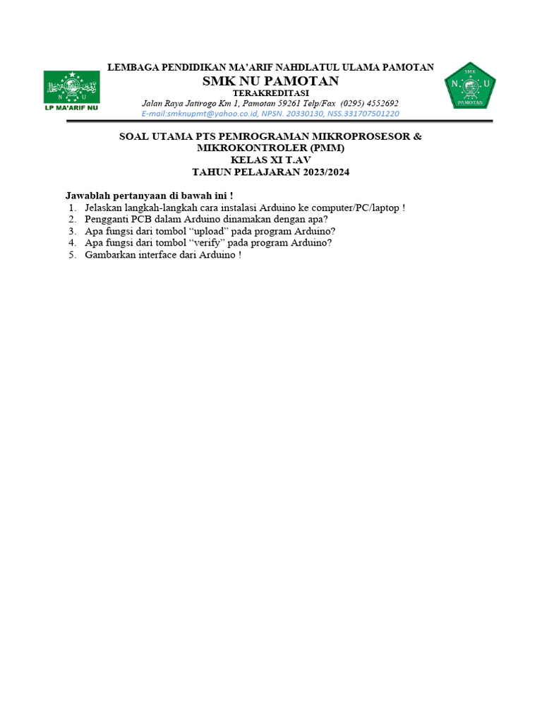 Soal PTS Gasal PMM Xi T.av | PDF | Seni | Komputer