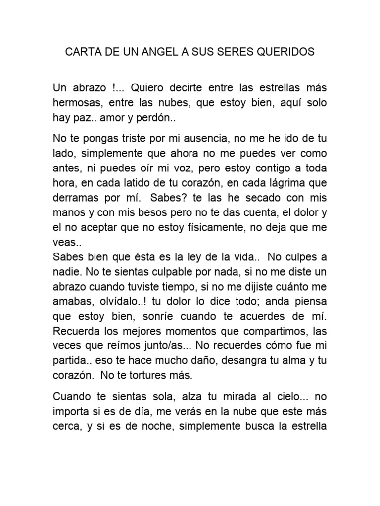 Carta de Un Angel A Sus Seres Queridos | PDF | Religión y ...