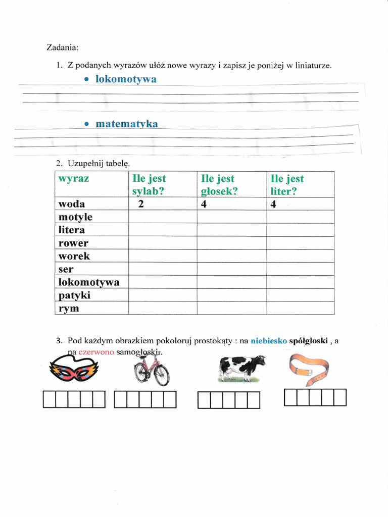 Karta Pracy - Sylaby, Litery, Gå Oski | PDF